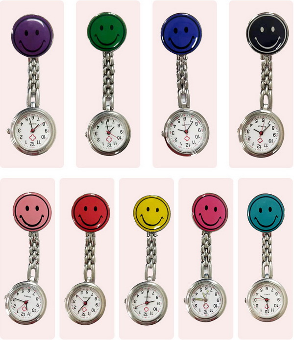 Smiley Face Nurse Watches, Smile fob watches,Free Batteries Fob Watches